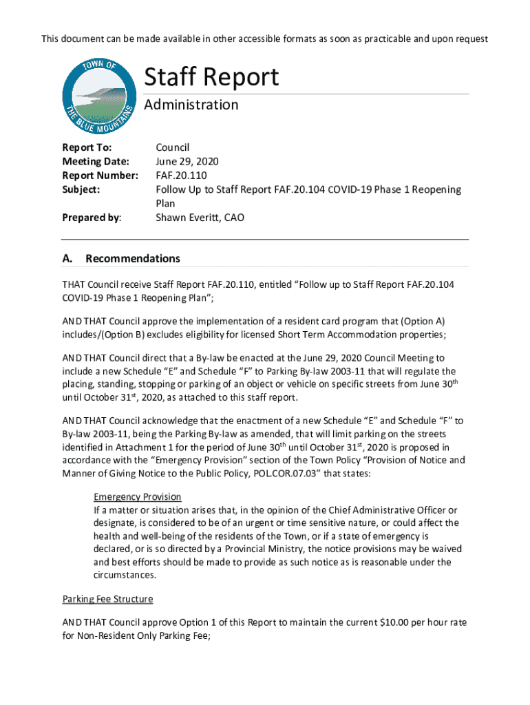 Fillable Online Follow up to Staff Report Faf.20.104 Covid-19 Phase 1 ...