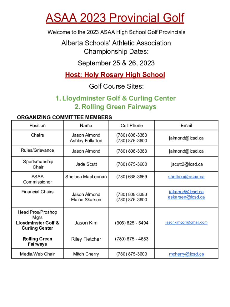 Fillable Online Welcome to the 2023 Asaa High School Golf Provincials ...