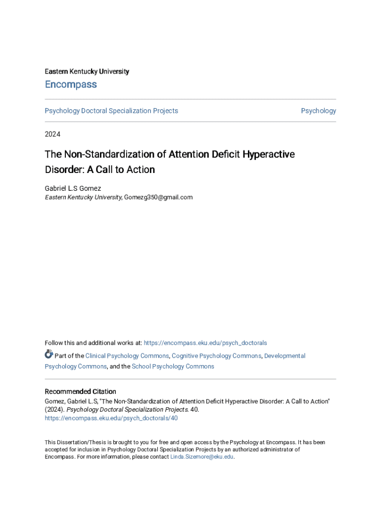 Fillable Online The Non-Standardization of Attention Deficit ...