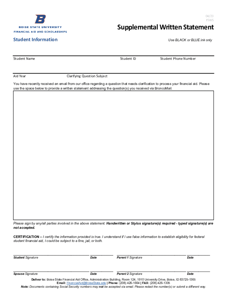 Fillable Online Supplemental Written Statement Fax Email Print - pdfFiller