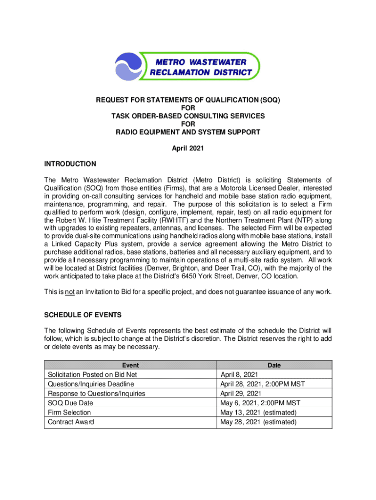 Fillable Online Request for Soq for Radio Equipment and System Support ...