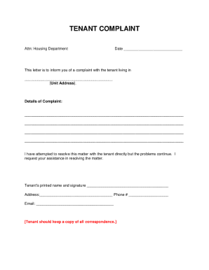 Fillable Online Tenant Complaint Notification Fax Email Print - pdfFiller