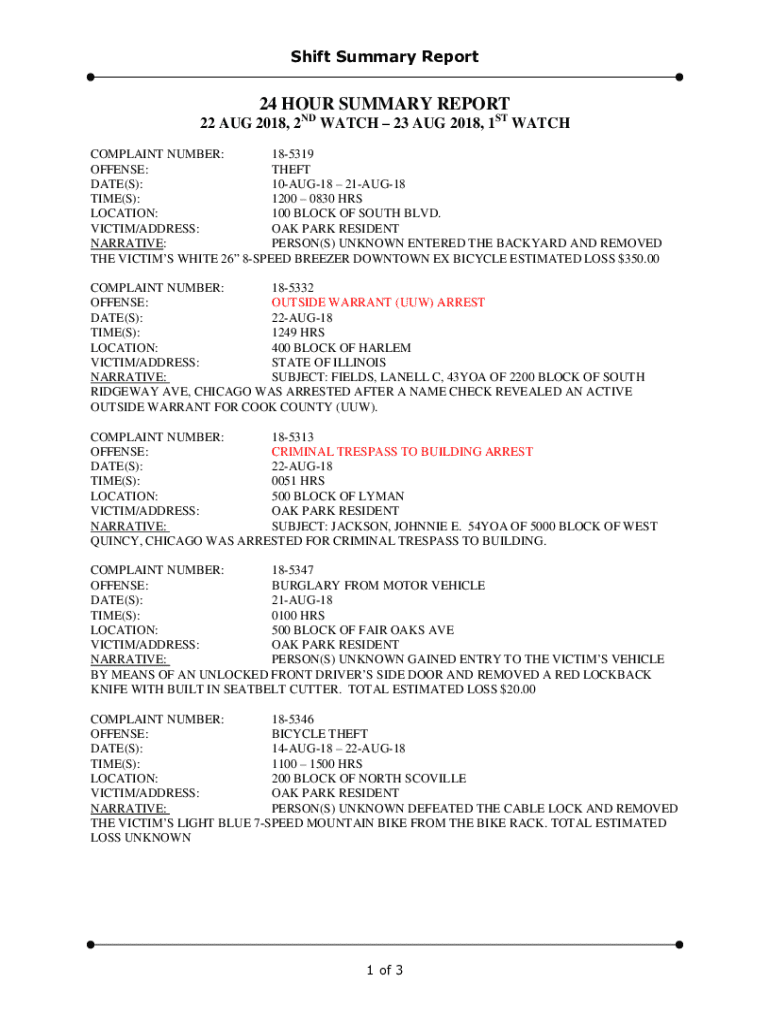 Fillable Online Police Activity Summary Reports Fax Email Print - pdfFiller