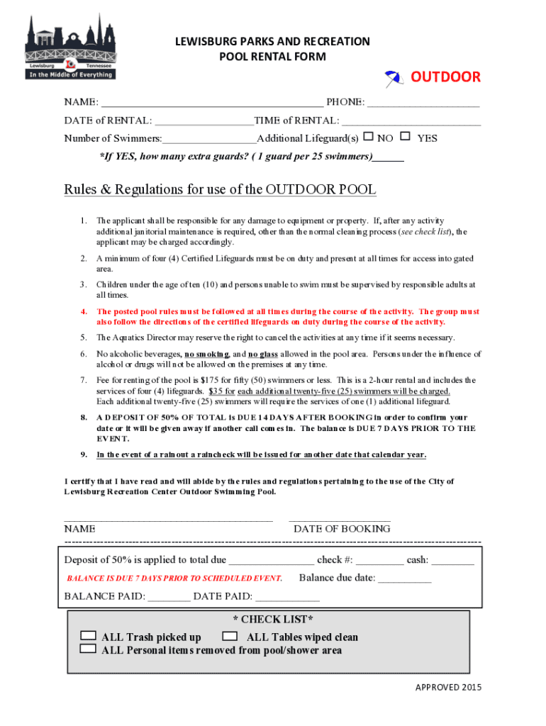 Fillable Online Swimming Pool Request Form Fax Email Print - pdfFiller