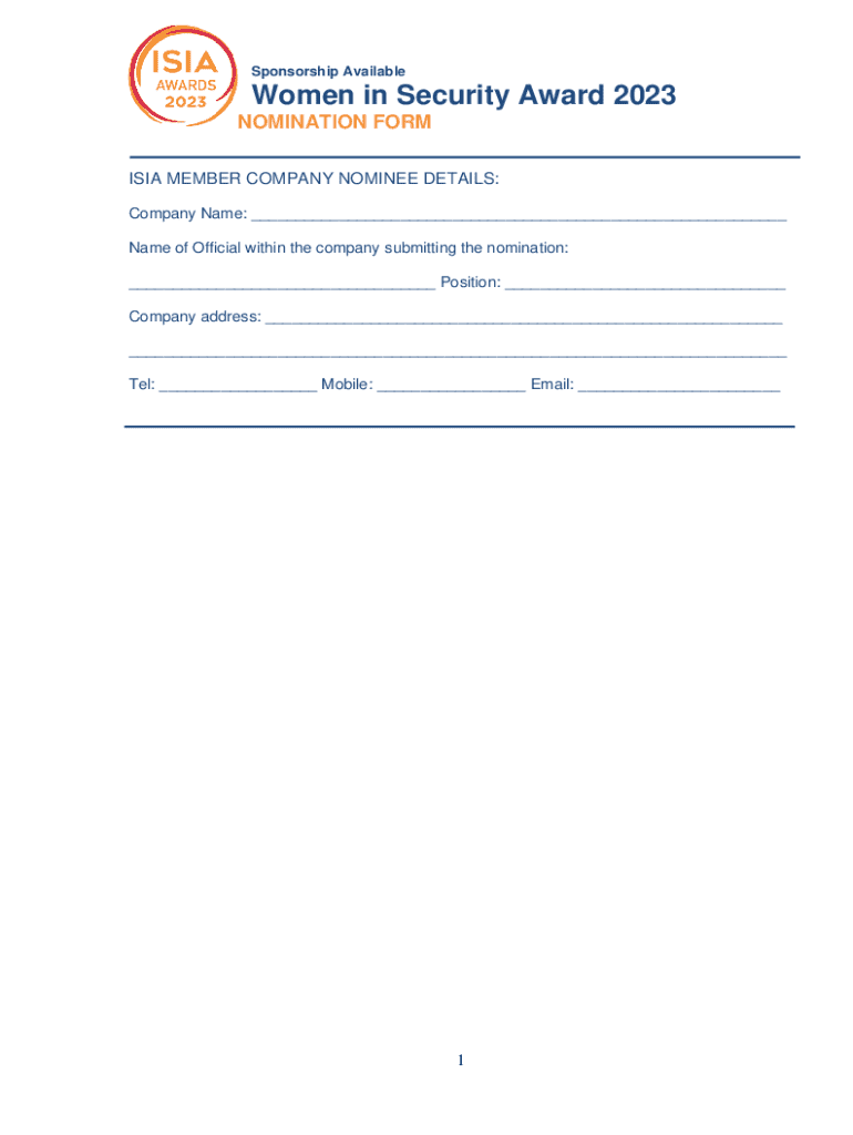 Fillable Online Women in Security Award 2023 Fax Email Print - pdfFiller
