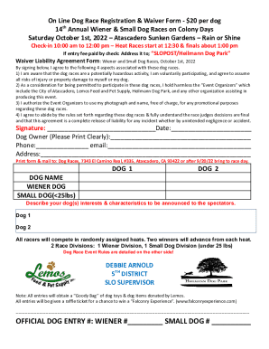 Fillable Online 14th Annual Wiener & Small Dog Races Fax Email Print ...