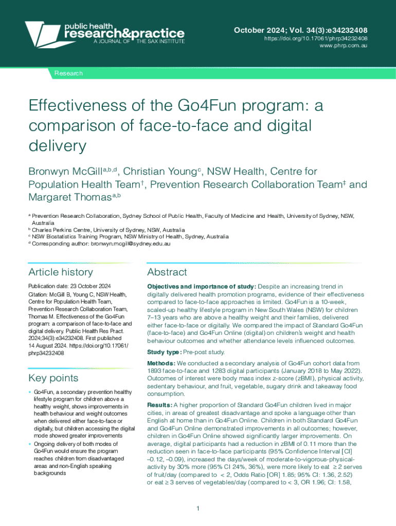 Fillable Online Effectiveness of the Go4fun Program Fax Email Print ...