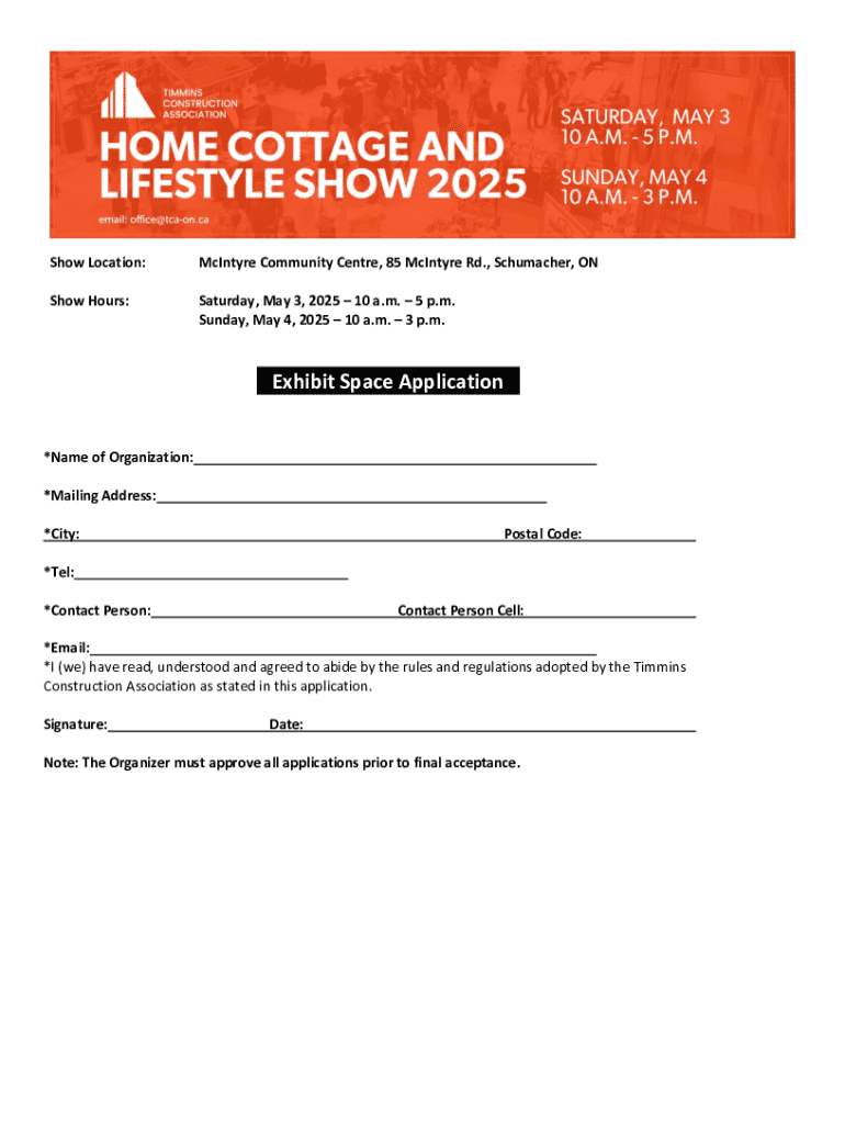Fillable Online Exhibit Space Application for Timmins Home Show 2025 ...
