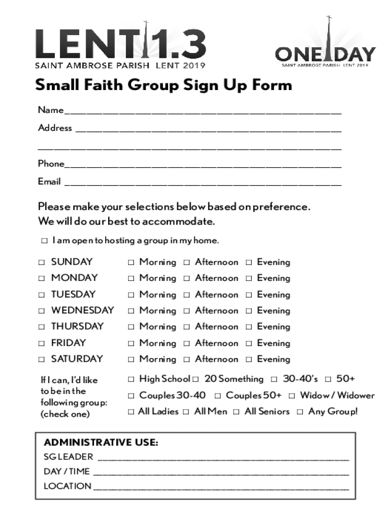 Fillable Online Small Faith Group Sign Up Form Fax Email Print - pdfFiller