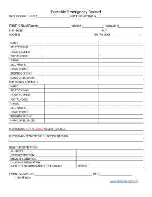 Fillable Online Portable Emergency Record Form Fax Email Print - pdfFiller