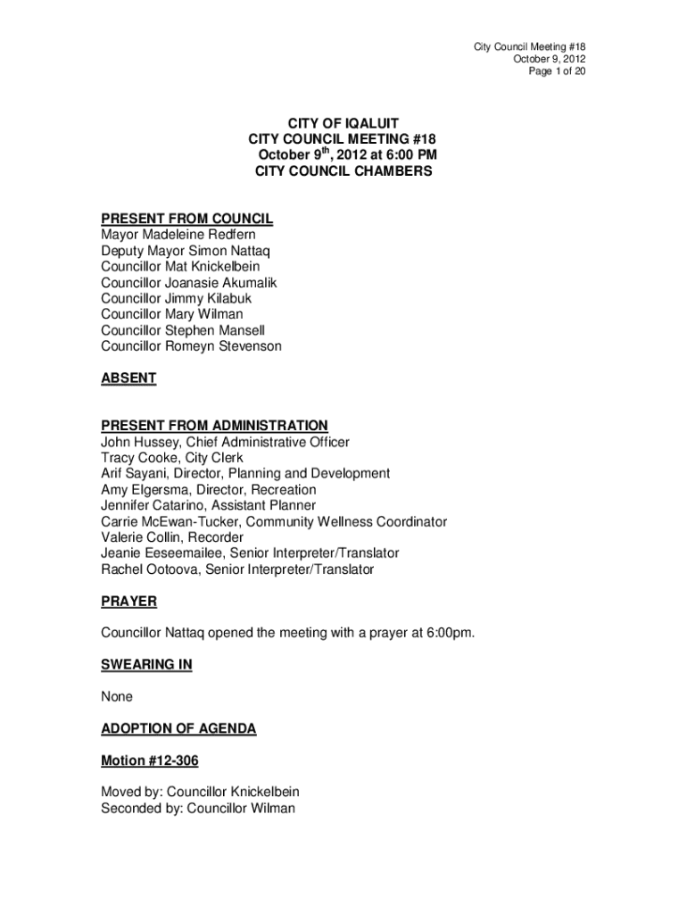 Fillable Online 5:00 pm City Hall Council Chambers - 945 S Dettloff ...