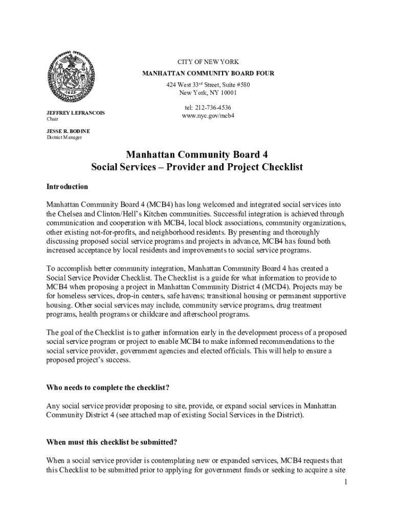 Fillable Online Manhattan Community Board 4 Social Services Provider ...