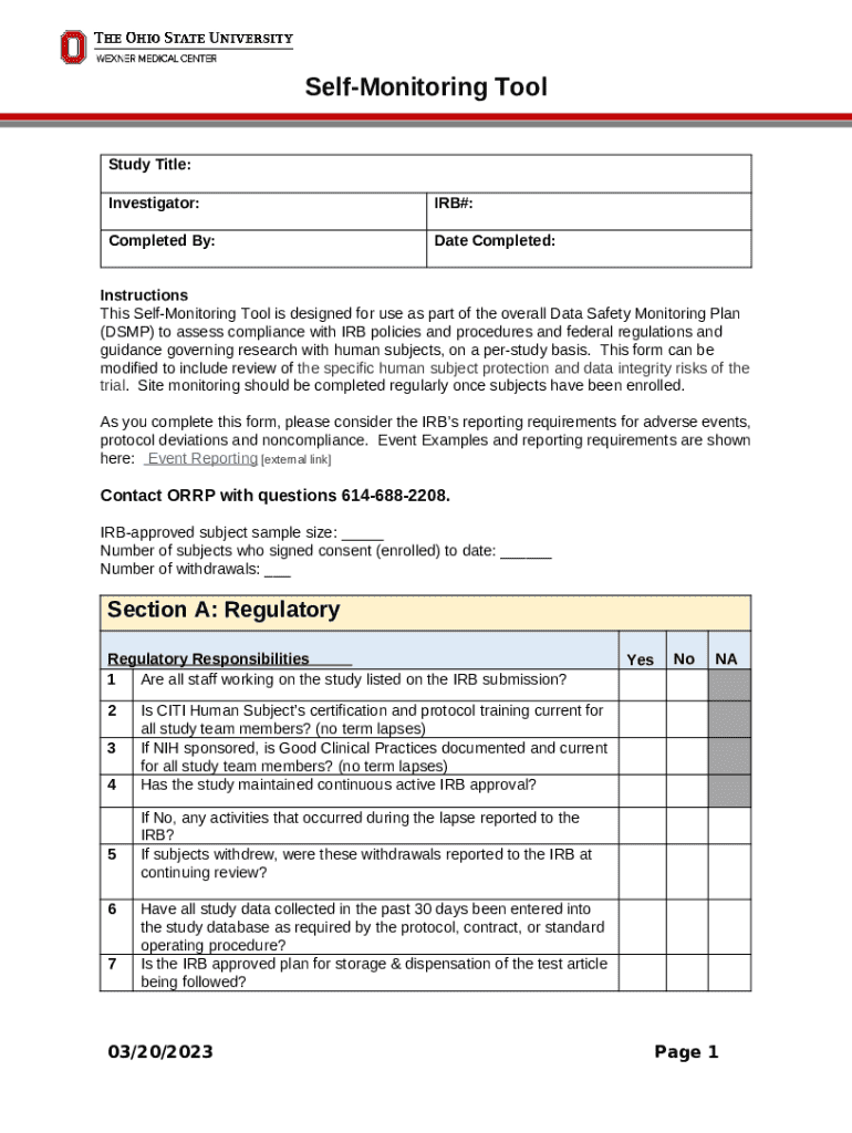 Self-monitoring Tool for Data Safety Monitoring Plan Doc Template ...