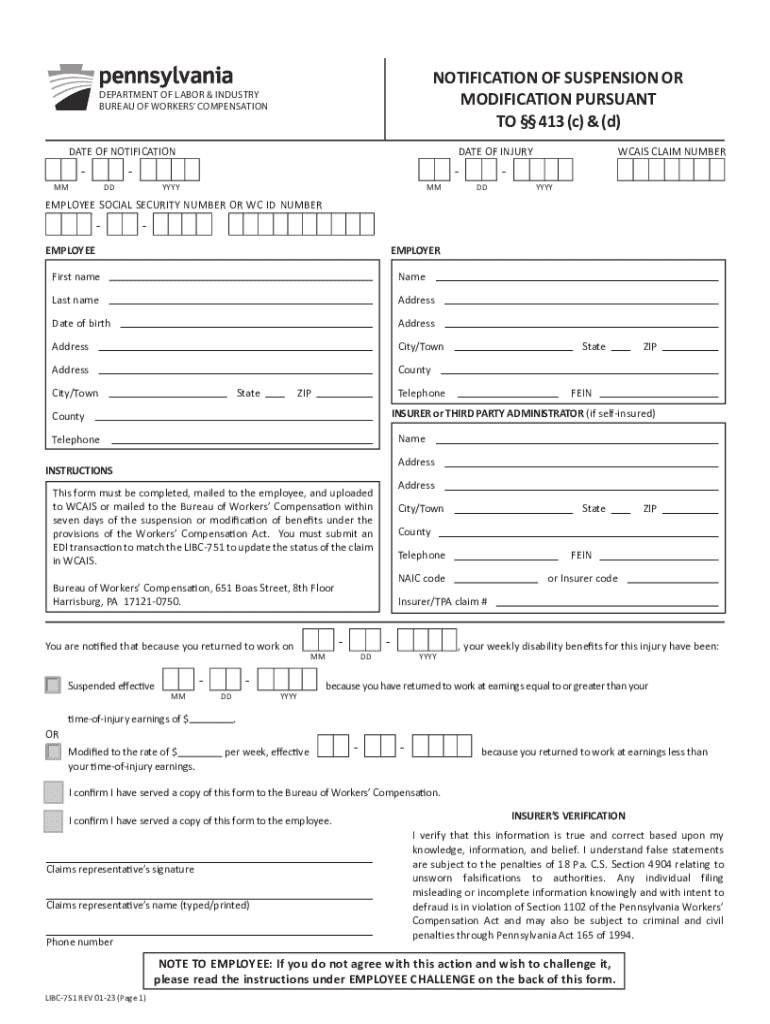 Fillable Online Notification of Suspension or Modification Pursuant to ...