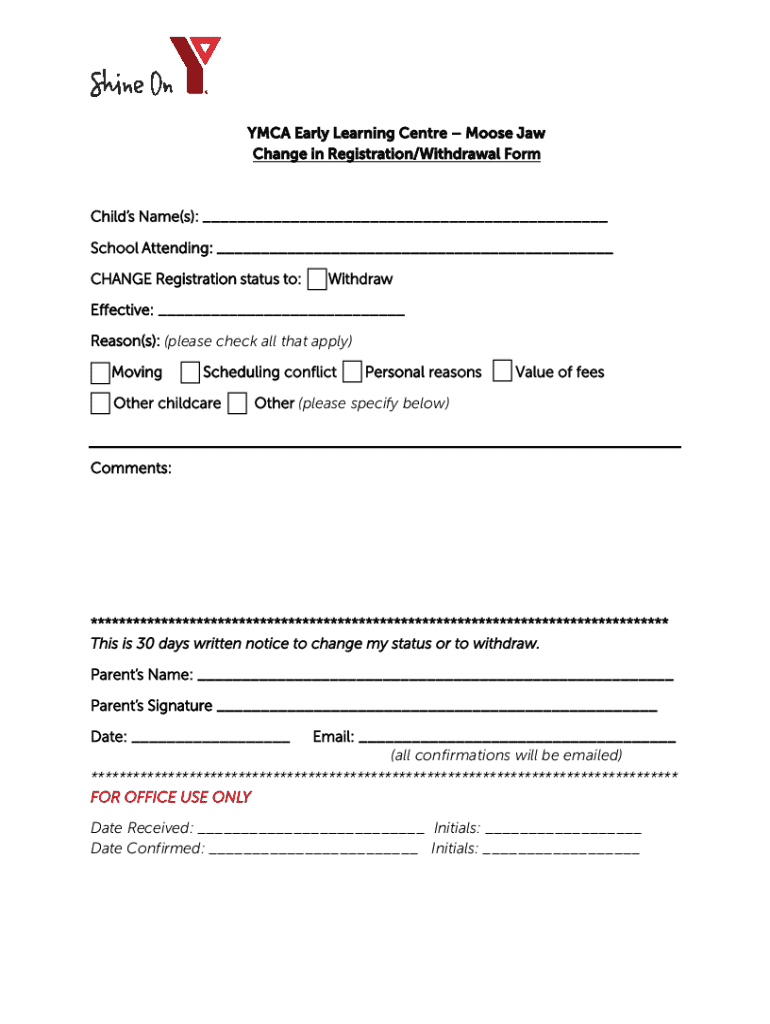 Fillable Online Ymca Early Learning Centre – Moose Jaw Fax Email Print - pdfFiller