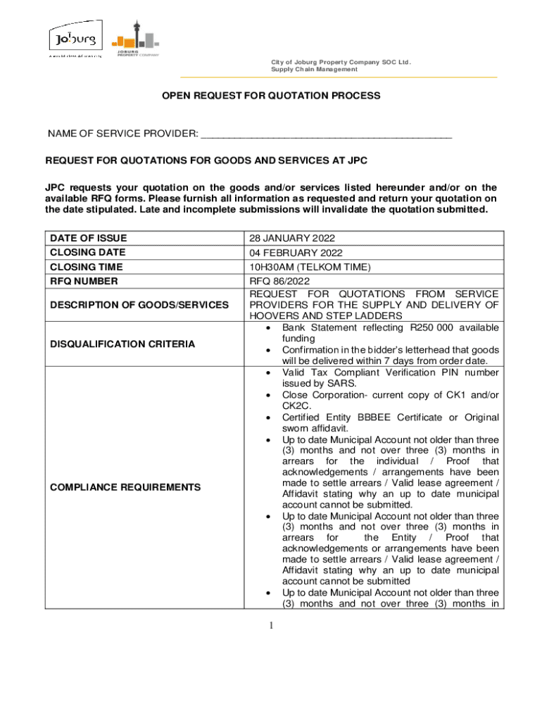 Fillable Online Open Request for Quotation Process Fax Email Print ...