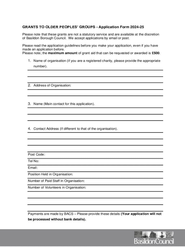 Fillable Online GRANTS TO OLDER PEOPLES\' GROUPS - Application Form 2024-25 Fax Email Print ...
