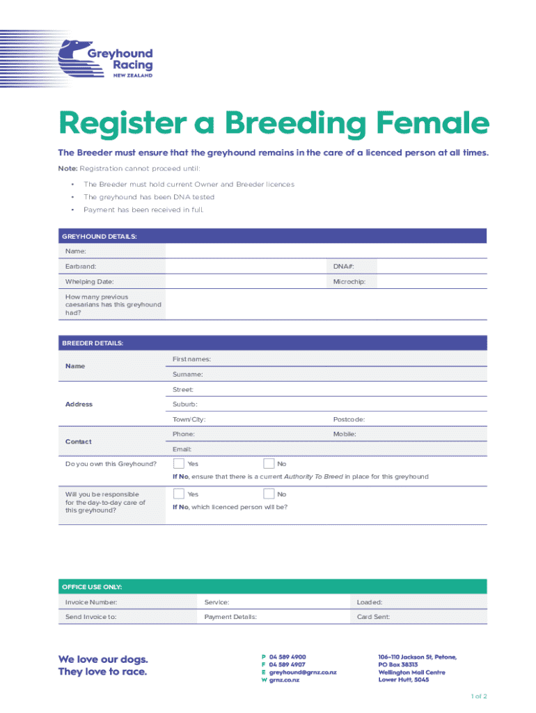 Fillable Online Register a Breeding Female Fax Email Print - pdfFiller