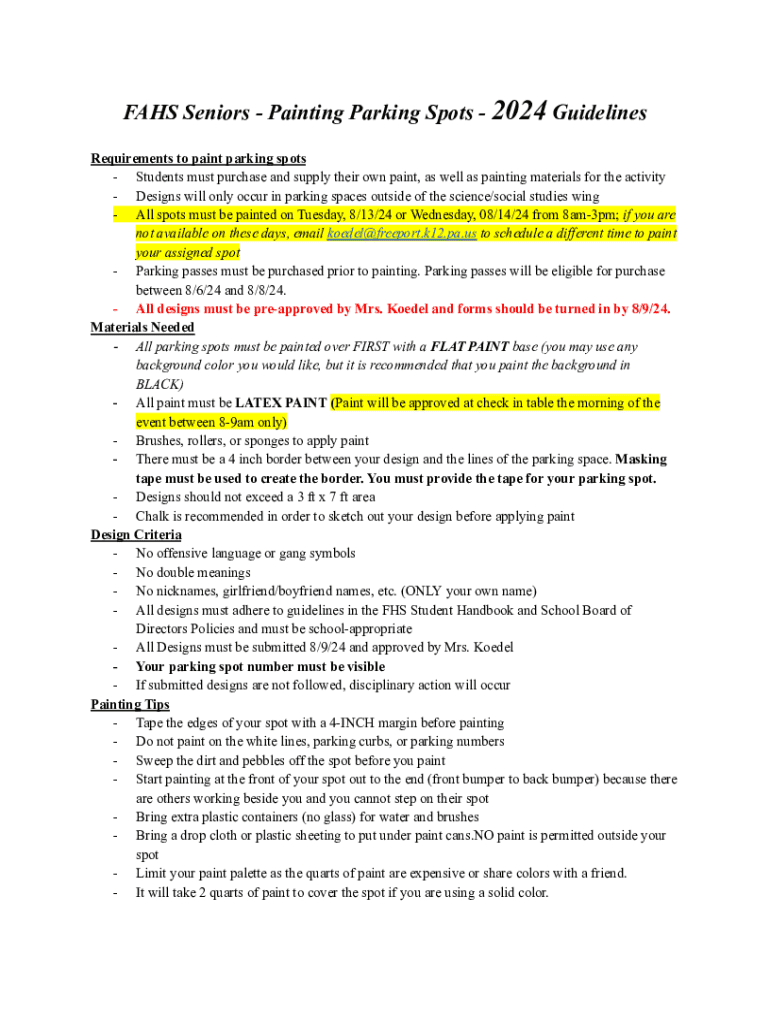 Fillable Online Fahs Seniors - Painting Parking Spots - 2024 Guidelines ...