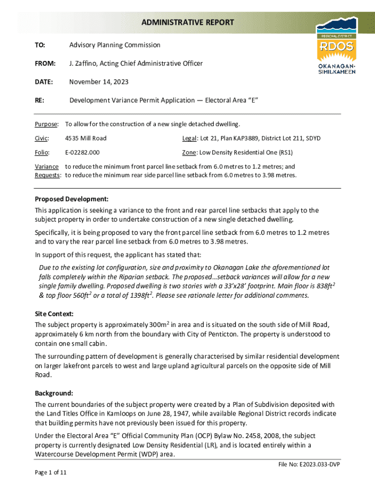 Fillable Online Development Variance Permit Application — Electoral Area “e” Fax Email Print ...