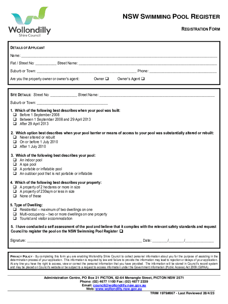 Fillable Online Swimming-Pool-Register-Registration-Form- ... Fax Email ...