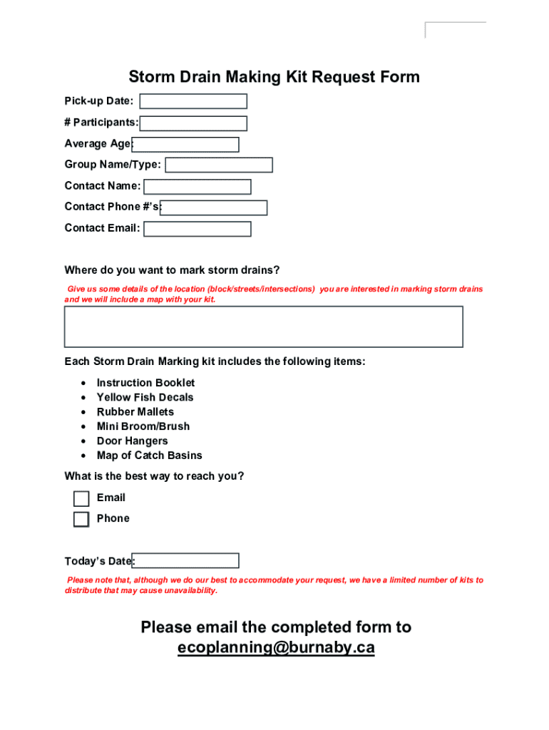 Fillable Online Storm Drain Making Kit Request Form Fax Email Print ...