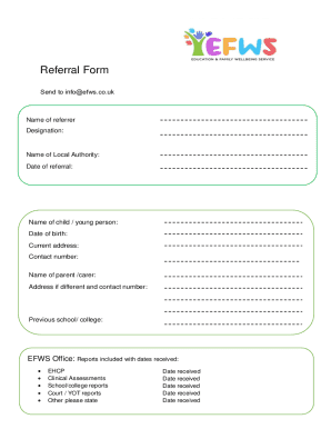 Fillable Online Referral Form for Children and Young Persons Fax Email ...