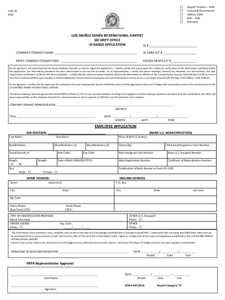 Fillable Online Luis Muñoz Marín International Airport Id Badge Application Fax Email Print ...