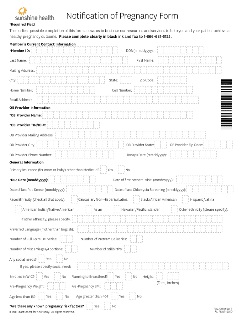 Fillable Online Free Notification of Pregnancy Form Submission ...