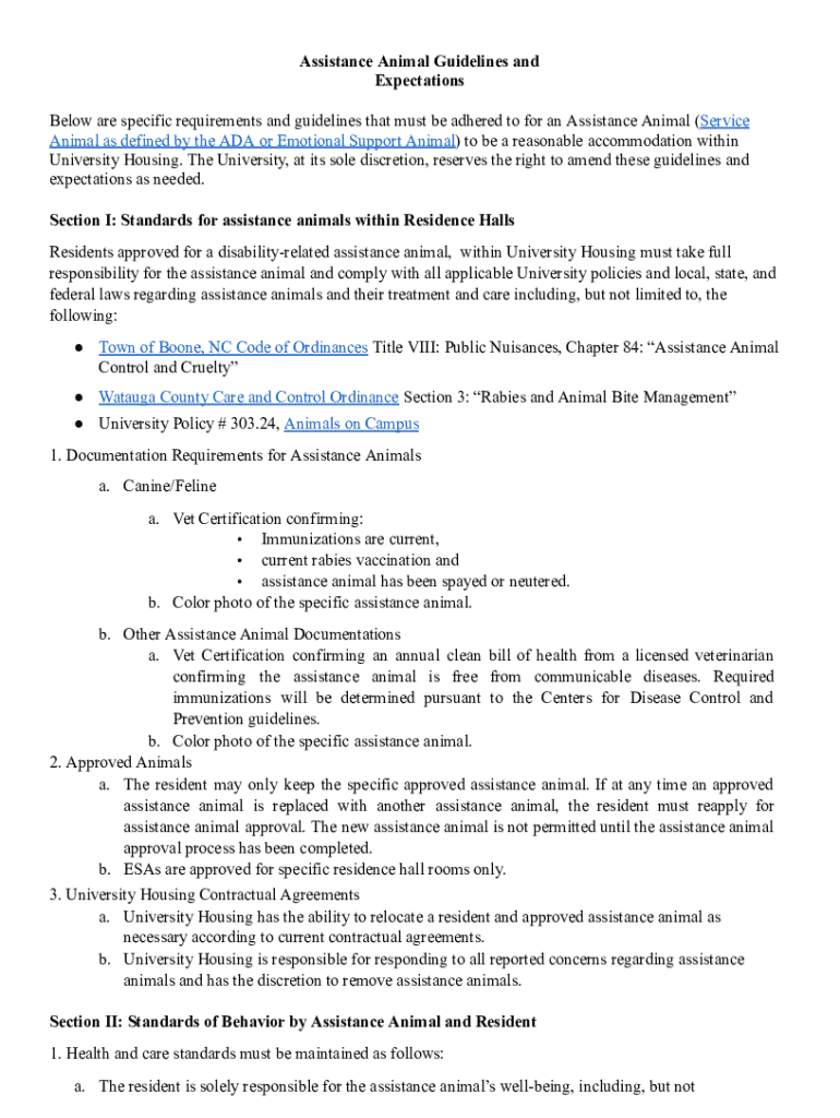 Fillable Online Service & Assistance Animal GuidelinesHousing at UWM ...