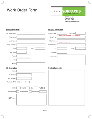 Fillable Online Work Order Form for Print Surfaces Fax Email Print ...