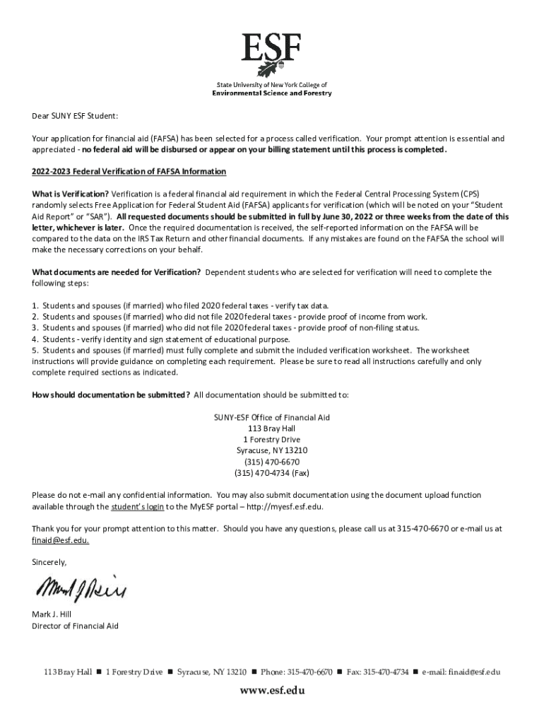 Fillable Online Verification Process for Fafsa Aid Fax Email Print ...