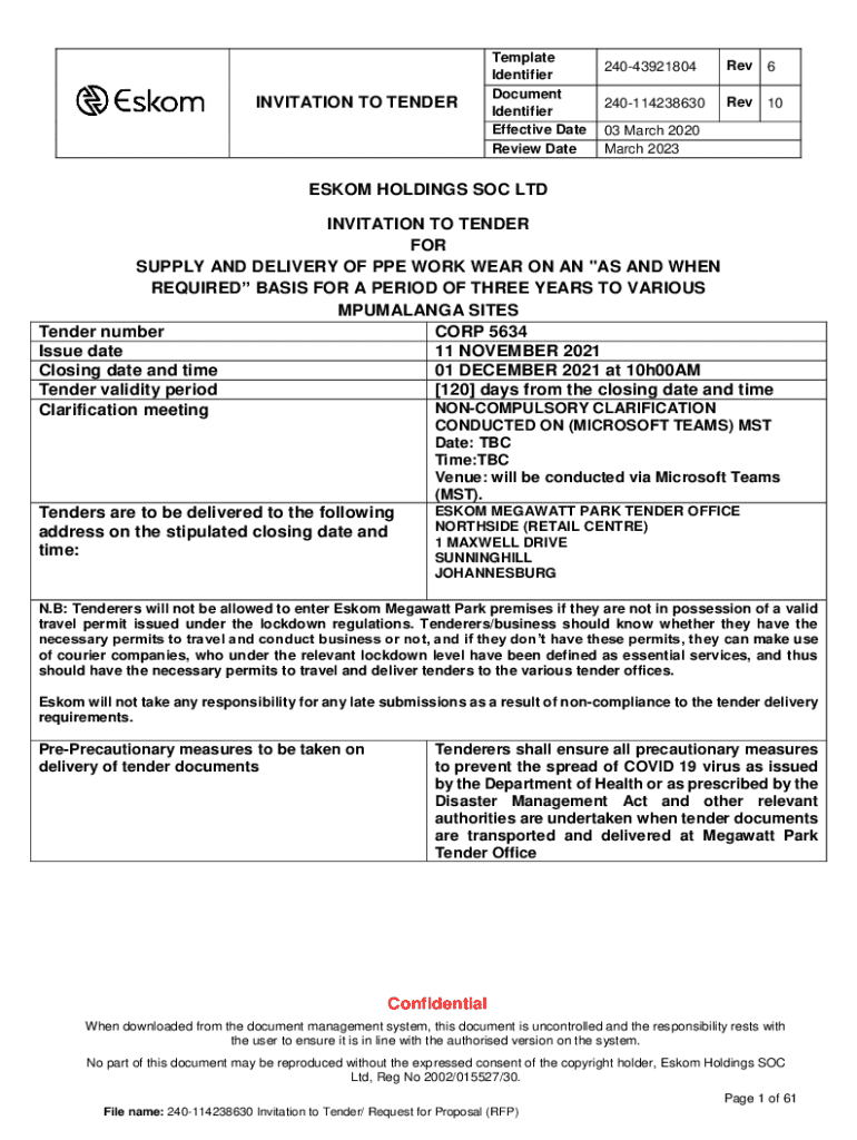 Fillable Online Invitation to Tender for Supply and Delivery of Ppe Work Wear Fax Email Print ...