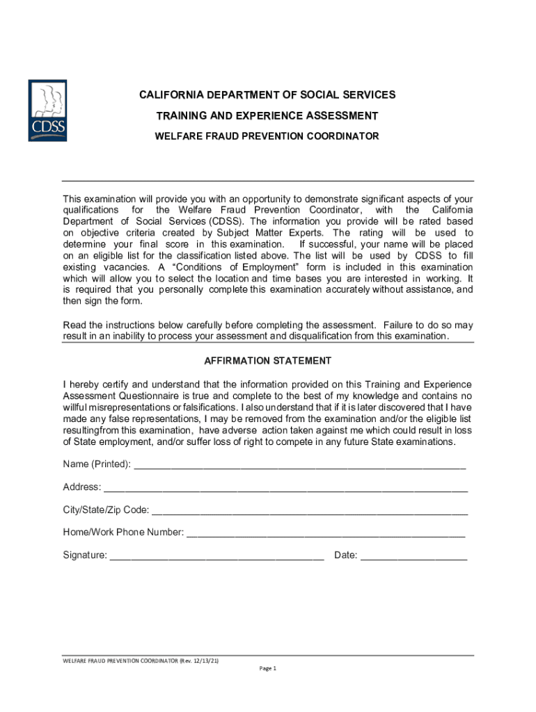 Fillable Online Welfare Fraud Prevention Coordinator Fax Email Print - pdfFiller