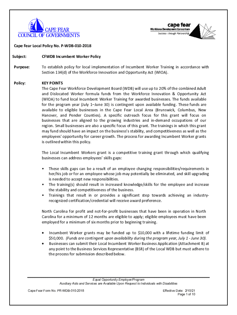 Fillable Online Cfwdb Incumbent Worker Policy Fax Email Print - pdfFiller