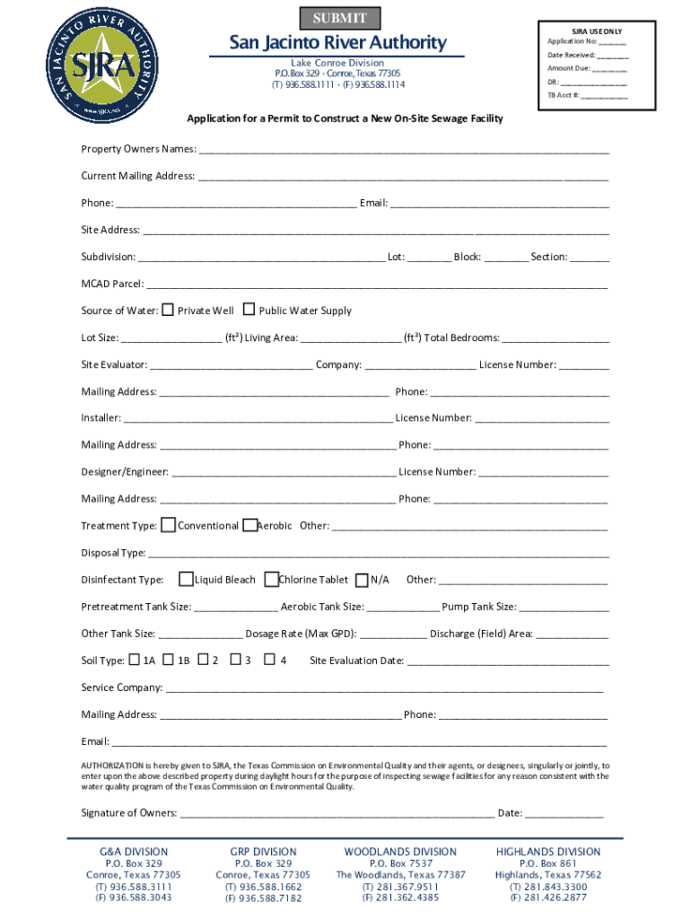 Fillable Online on-site Sewage Facility Permit Application Fax Email Print - pdfFiller