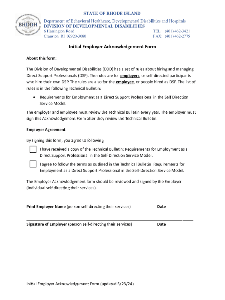 Fillable Online Employer Acknowledgement for Direct Support Professionals Fax Email Print ...