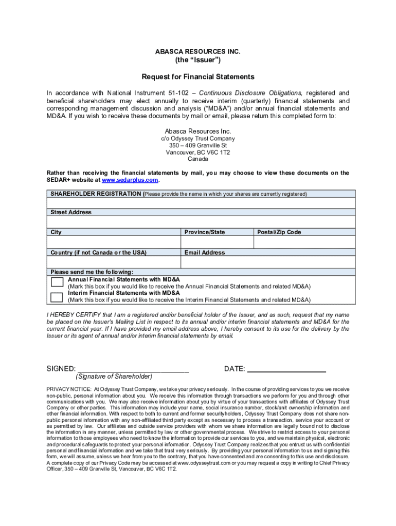 Fillable Online Abasca Resources Inc. Financial Statement Request Form ...