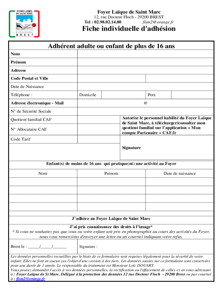 Remplissable en ligne Foyer Laque de Saint-MarcLes archives de Brest Fax Email Imprimer - pdfFiller