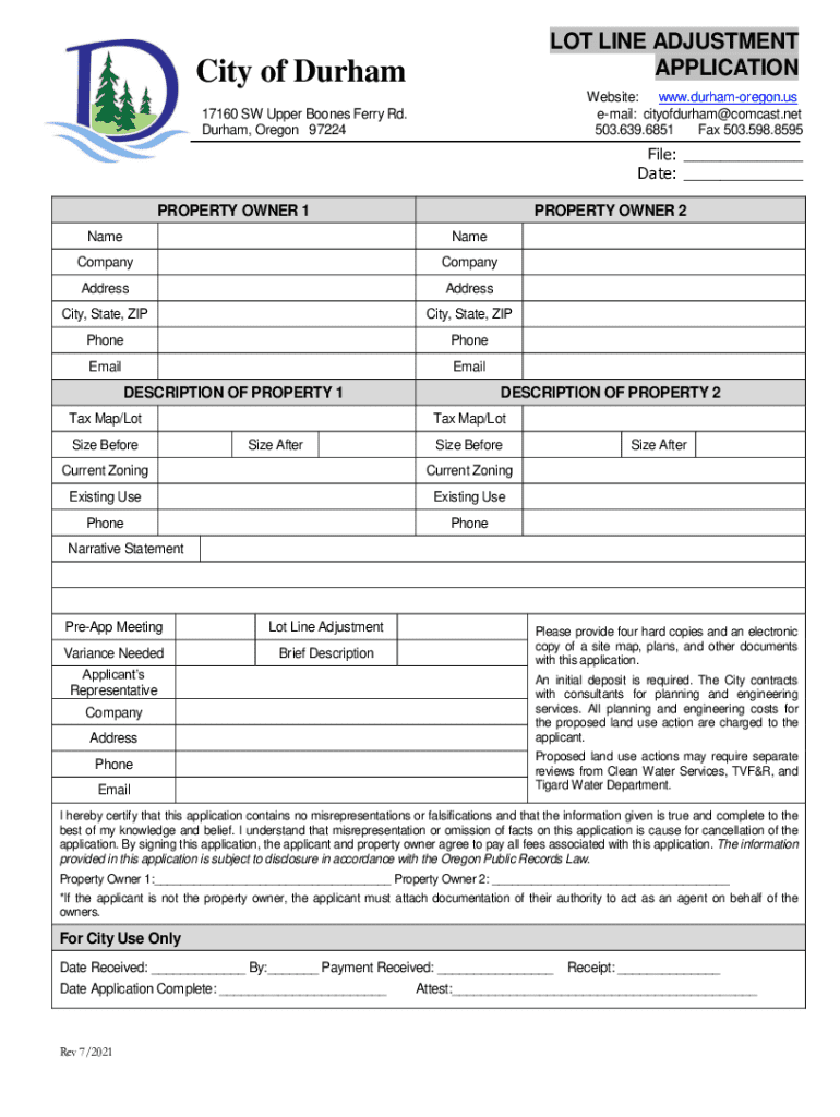 Fillable Online Lot Line Adjustment Application (PDF) Fax Email Print ...