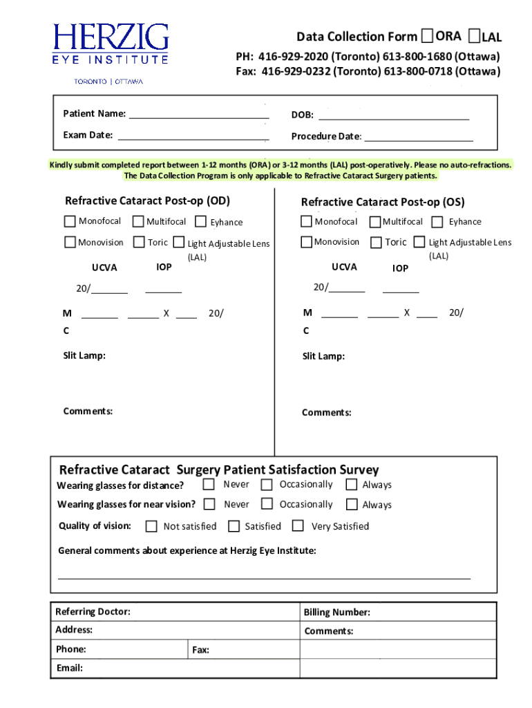 Fillable Online Refractive Cataract Surgery Data Collection Fax Email Print - pdfFiller