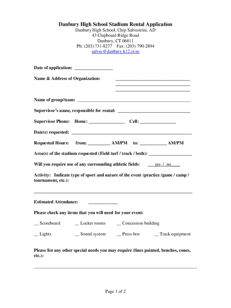 Fillable Online Danbury High School Stadium Rental Application Fax Email Print - pdfFiller