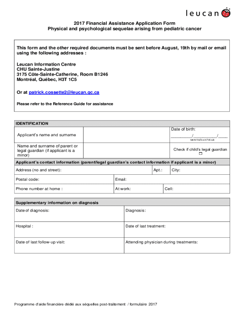 Fillable Online 2017 Financial Assistance Application Form Fax Email Print - pdfFiller