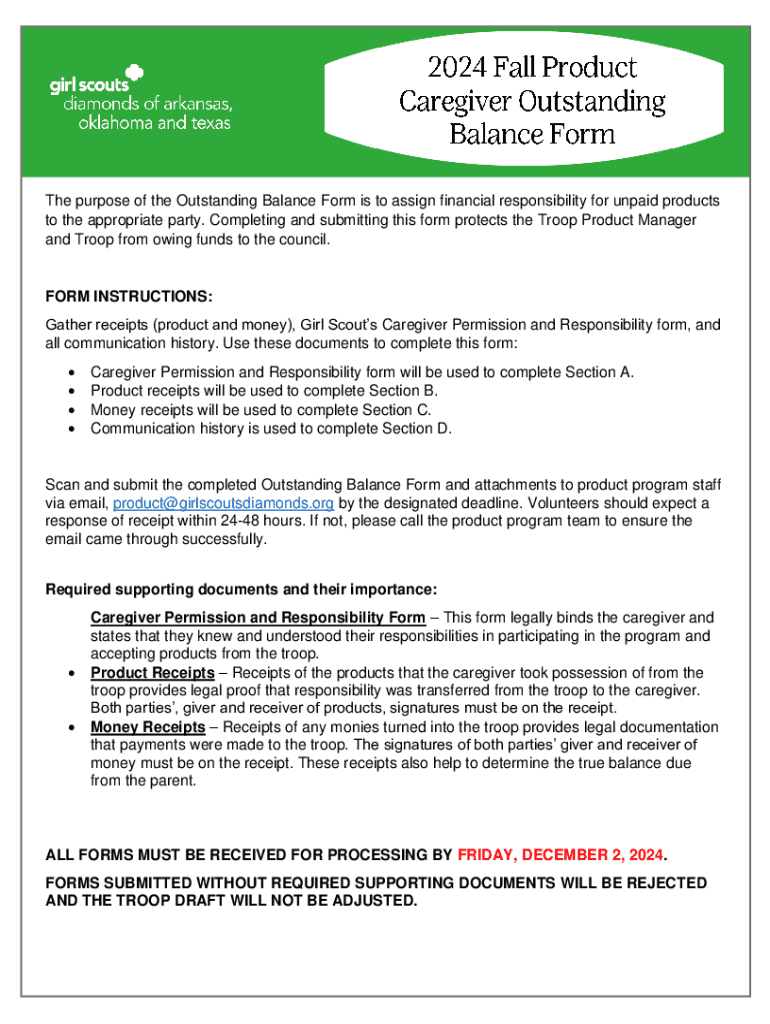 Fillable Online Outstanding Balance Form for Financial Responsibility ...