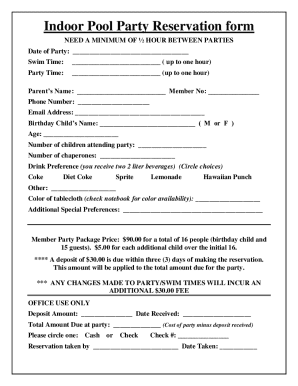 Fillable Online Indoor Pool Party Reservation Fax Email Print - pdfFiller
