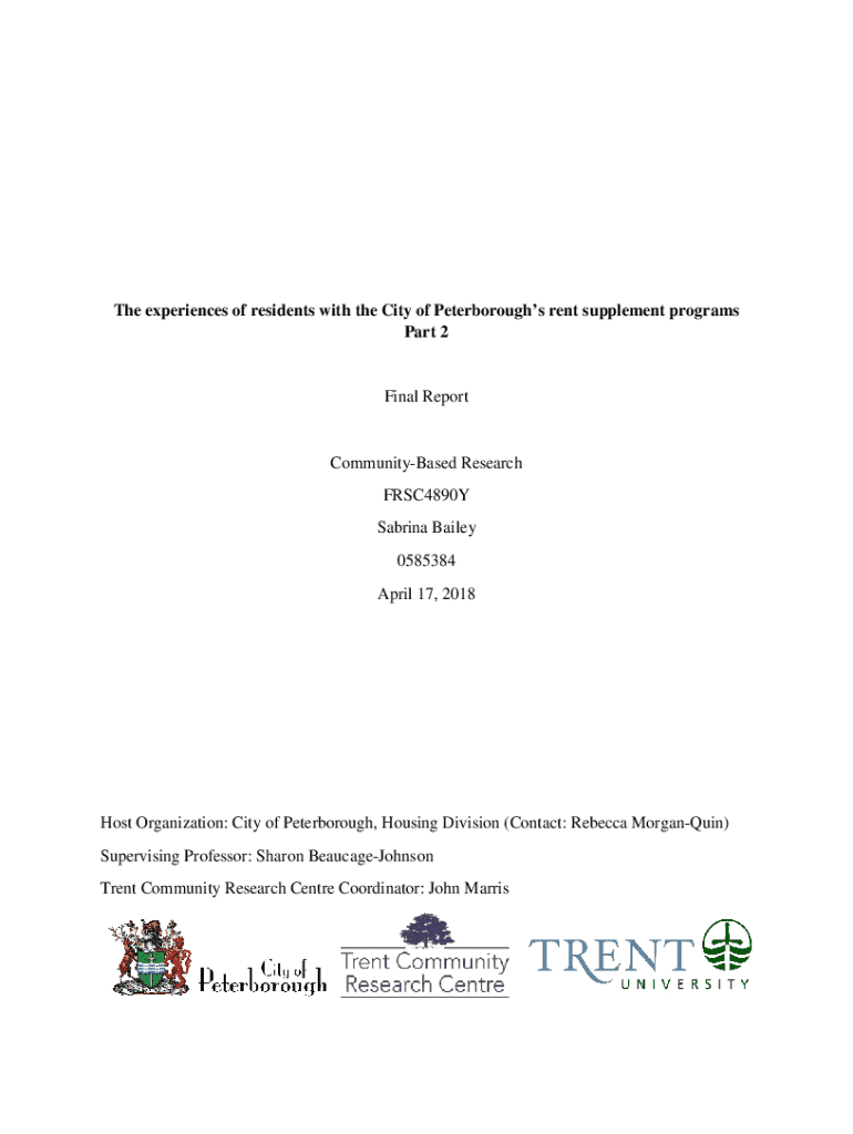 Fillable Online Final Report on Rent Supplement Programs Fax Email ...