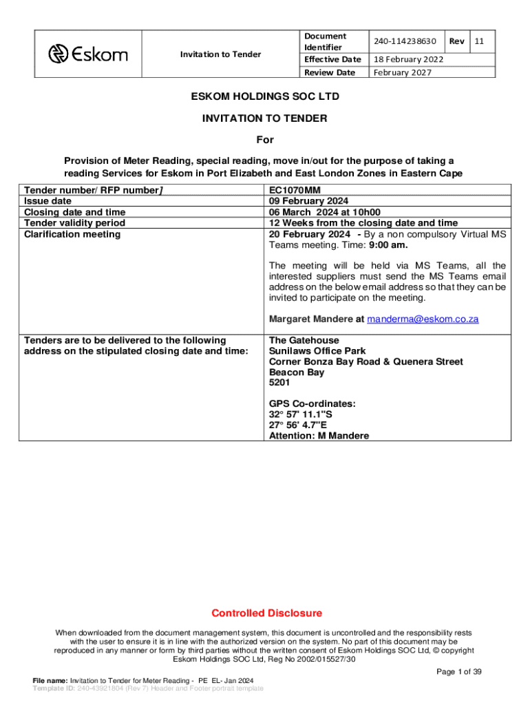 Fillable Online Provision of Meter Reading, special reading, move in ...