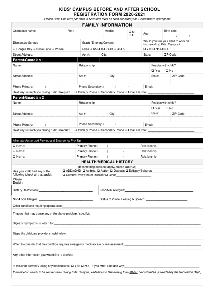 Fillable Online Kids' Campus Registration Form Fax Email Print - pdfFiller