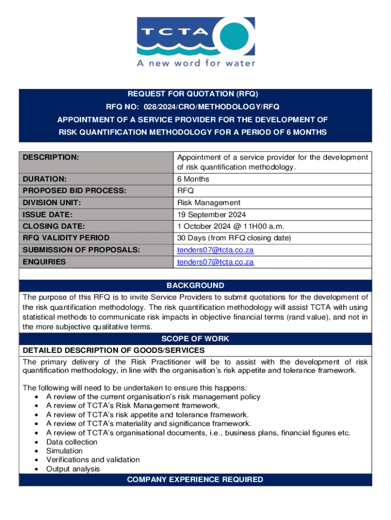 Fillable Online Rfq No: 028/2024/cro/methodology/rfq Fax Email Print - pdfFiller