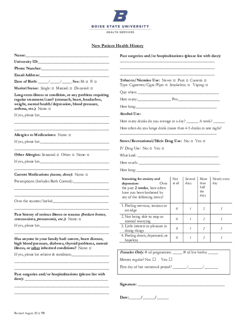 Fillable Online New Patient Health History Questionnaire - OnRevenue.us ...